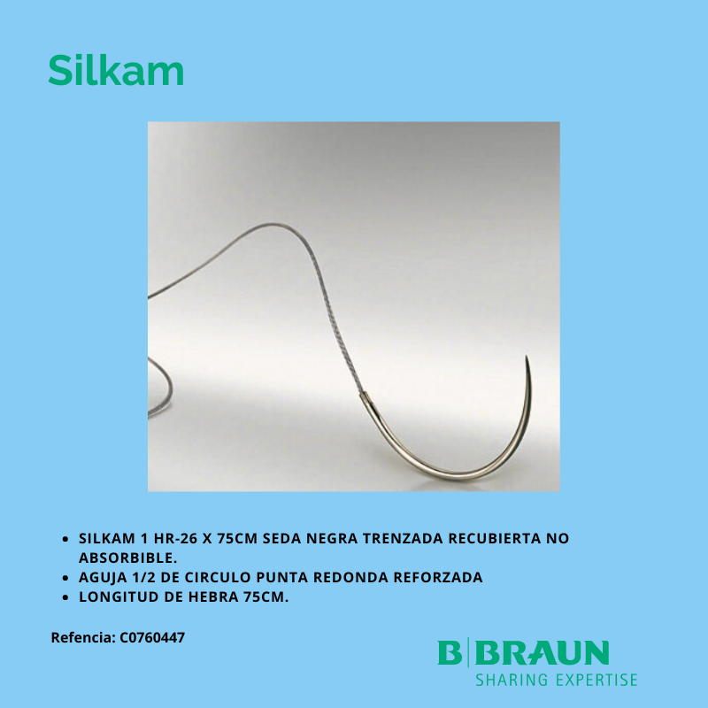Silkam 1 HR-26 x 75cm Seda Negra trenzada recubierta Aguja 1/2 de ...